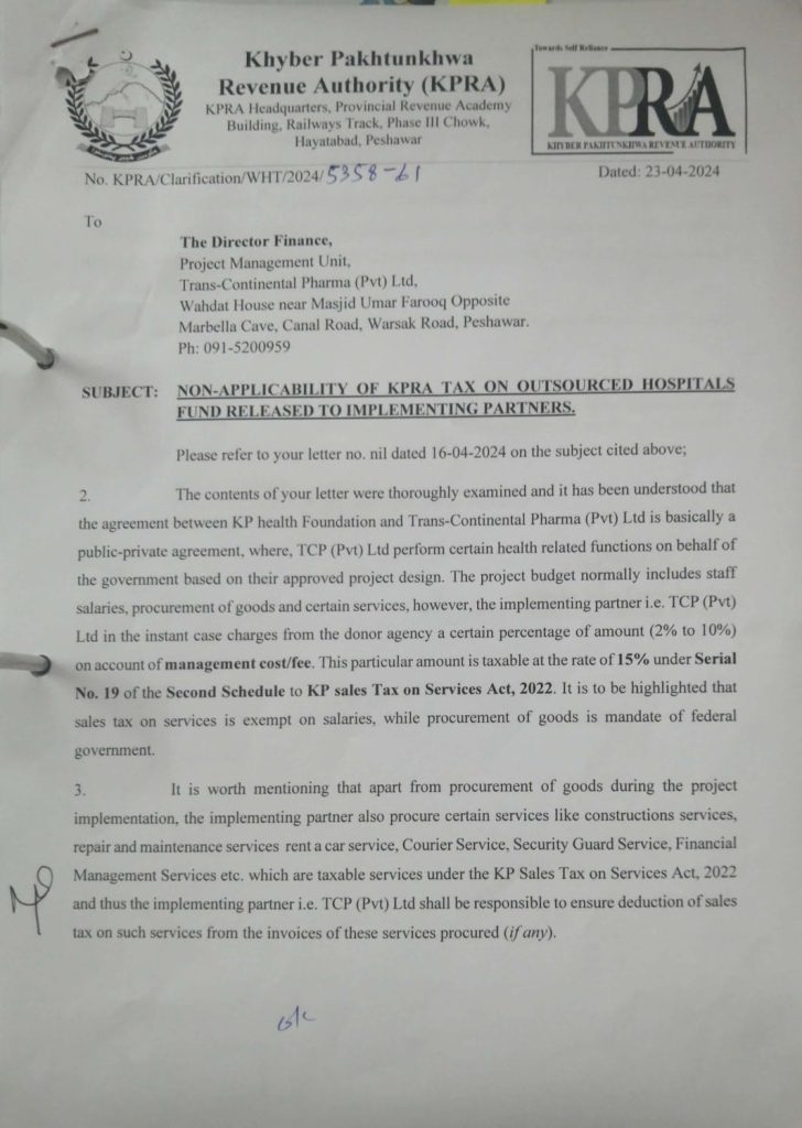 Non-Applicability of KPRA Tax on outsourced Hospitals Fund Released to ...